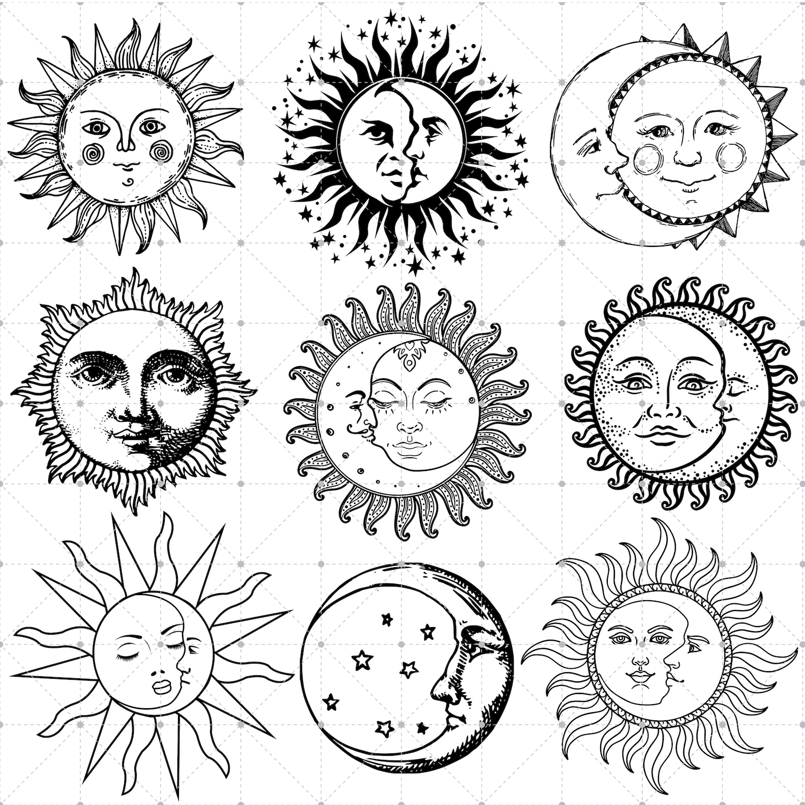 Bundle Celestial Sun and Moon Png, Boho Sun Moon Png, Sun and Moon ...