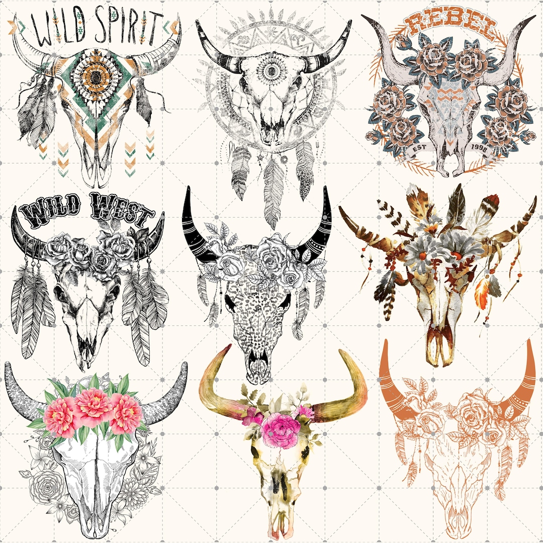 Bull Skull Png, Aztec Bull Skull Png, Boho Bull Skull Png, Bull ...