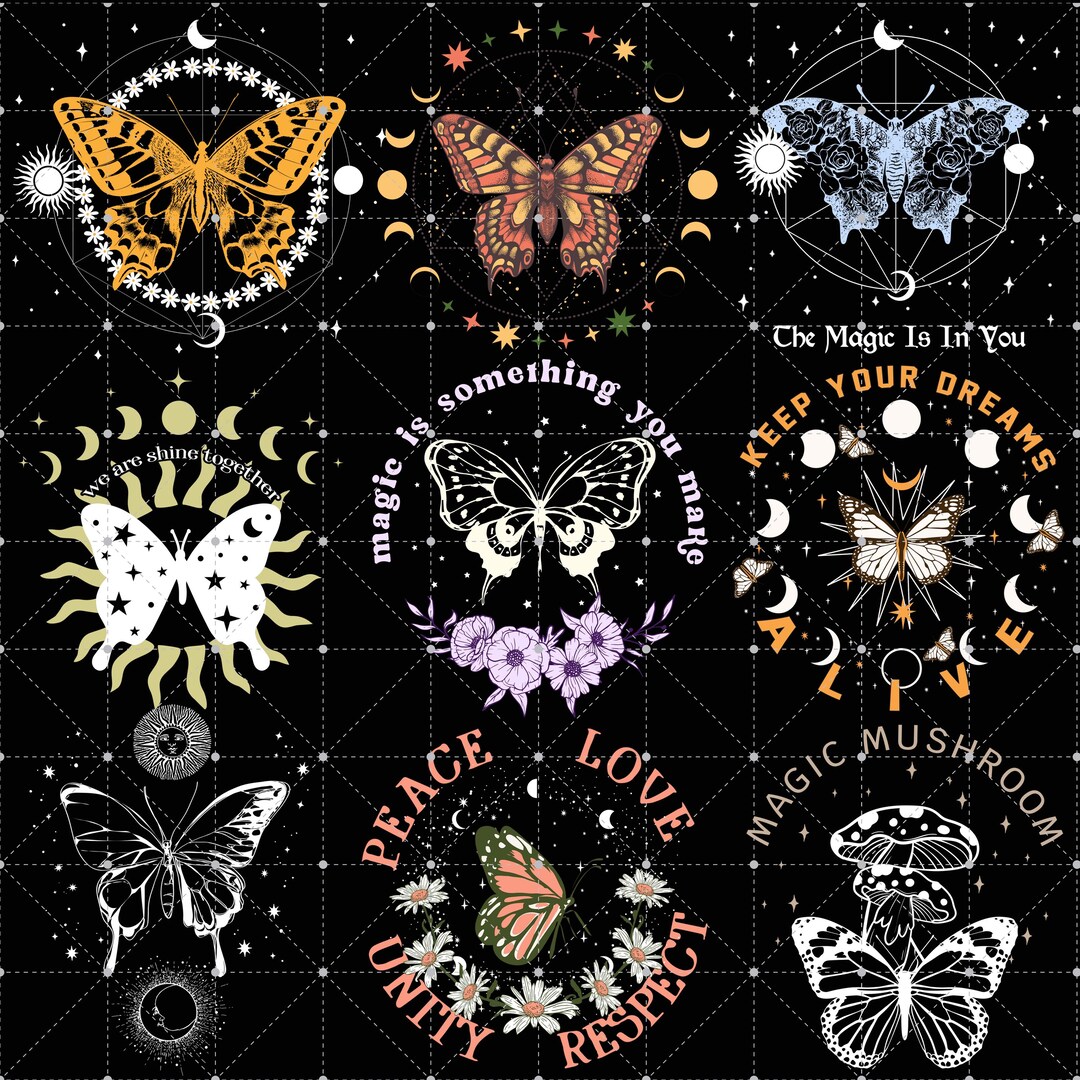 Celestial Butterfly Png, Sun and Moon Butterfly Png, Boho Floral ...