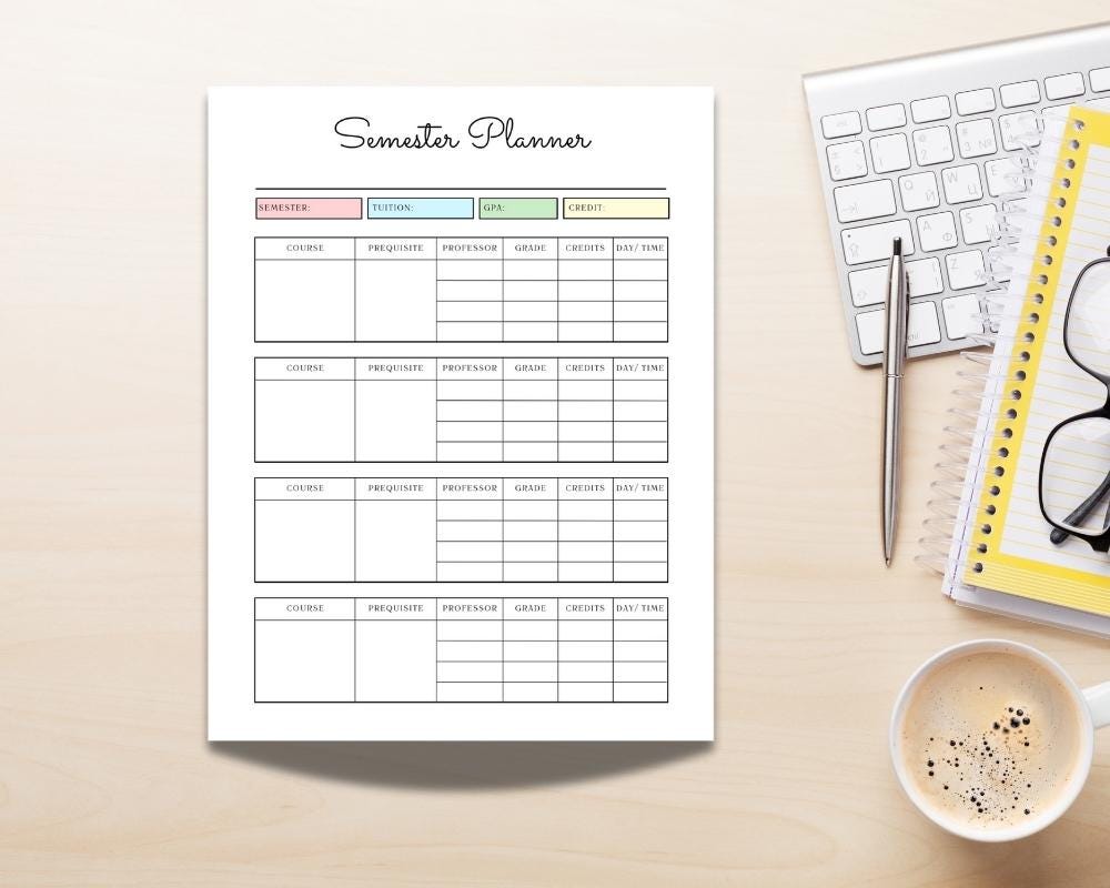 Semester Planner Printable | Classes Planner | Digital College Planner ...