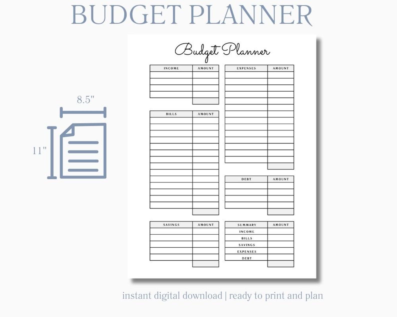 Budget Planner Printable | Vertical Portrait Budget | Budget Tracker ...