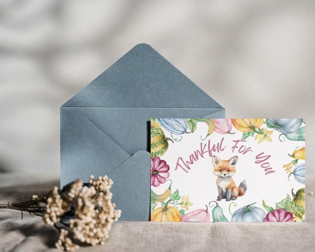 Printable Thankful for You Card | Creamy Fox Greeting Card | Fall ...