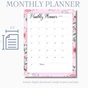 Monthly Planner Printable | Vertical Portrait | Monthly Planner ...