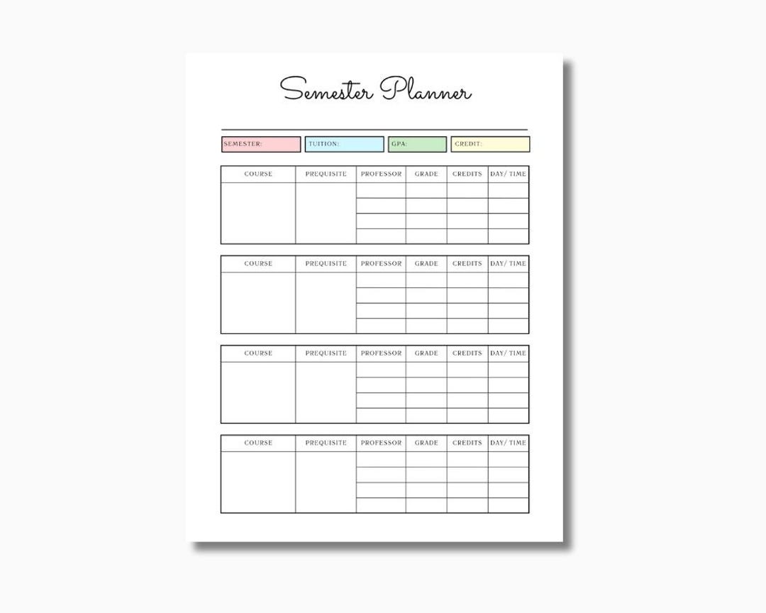Semester Planner Printable | Classes Planner | Digital College Planner ...