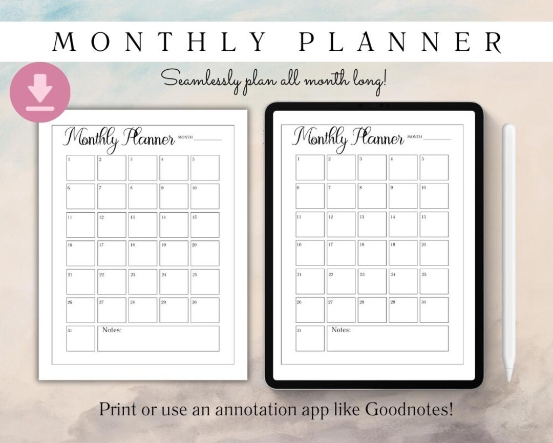 Monthly Planner Printable | Vertical Portrait | Monthly Planner ...