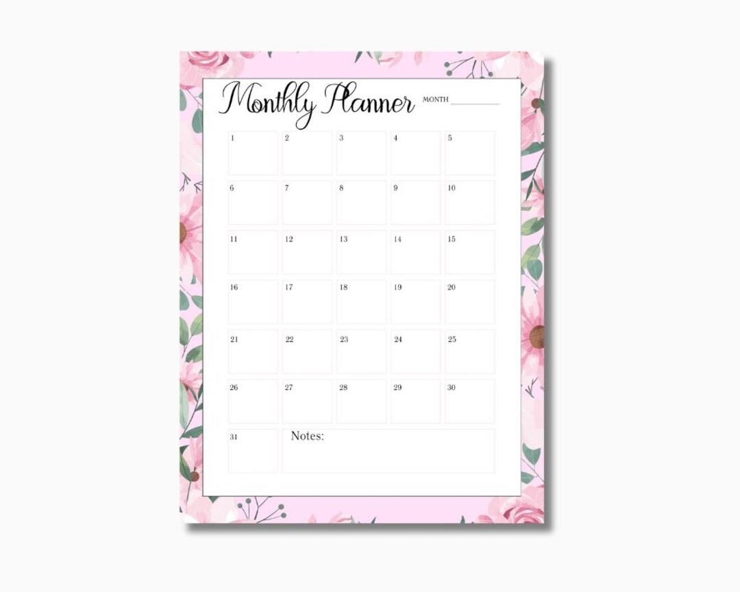 Monthly Planner Printable Vertical Portrait Monthly Planner Digital ...