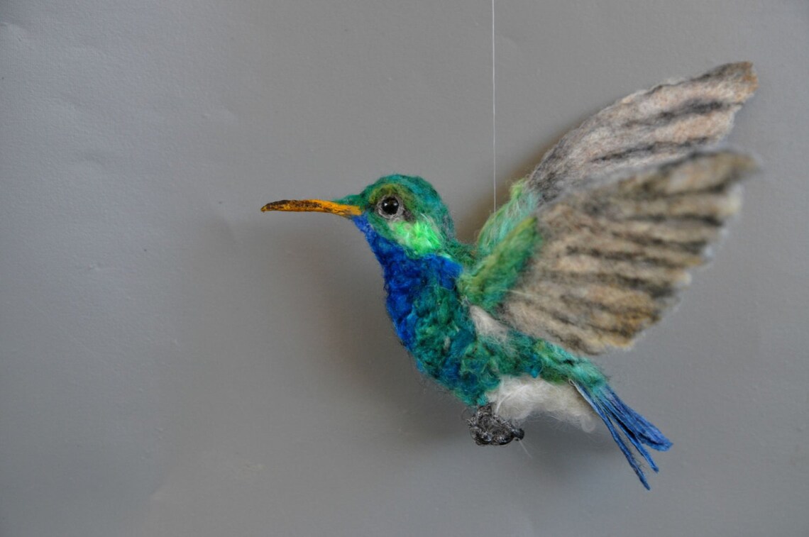 Needle Felted Animals. Felted Bird. Green Violetear Hummingbird. - Etsy