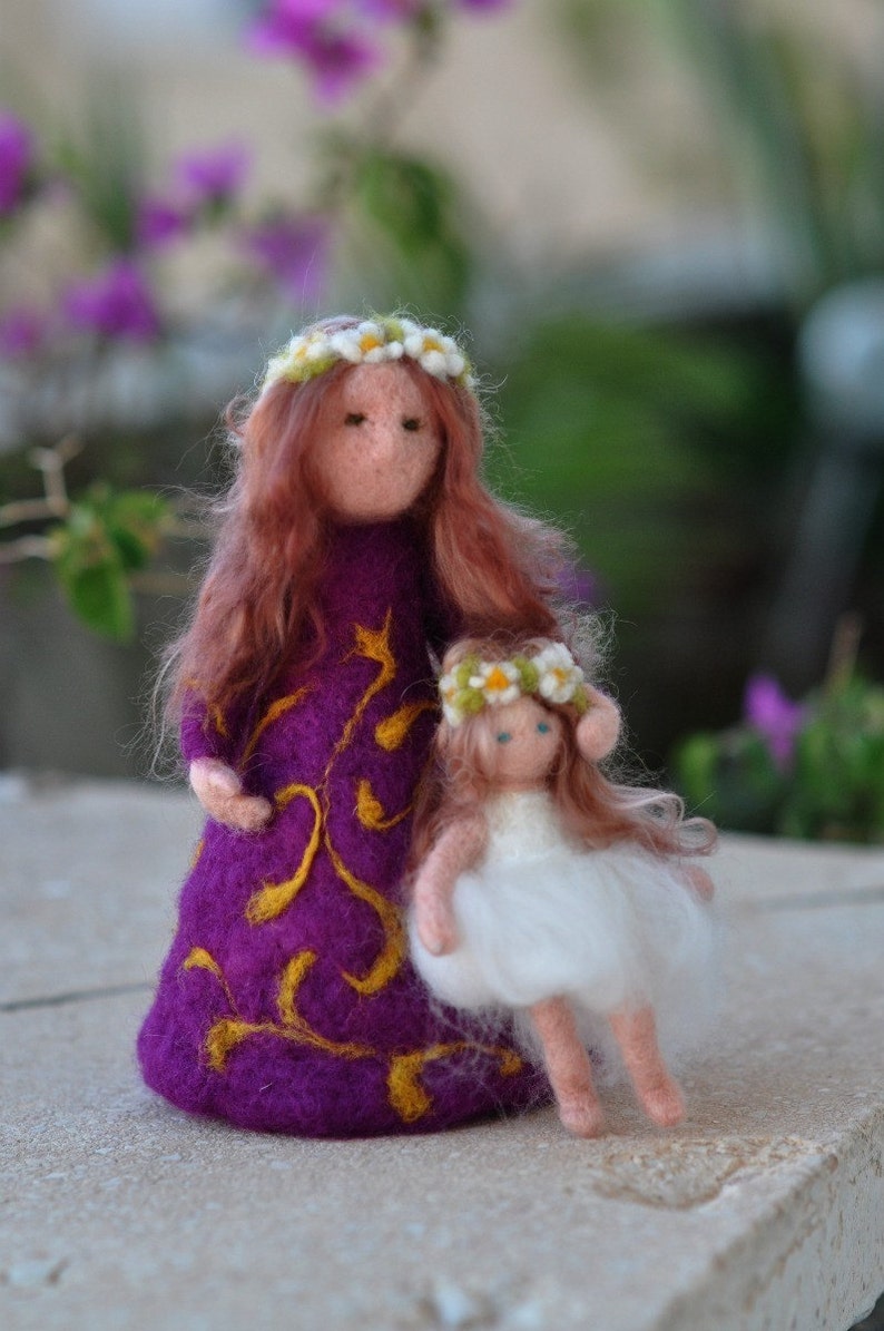 Needle Felted Waldorf Doll. Mother and Child Standing Doll. | Etsy