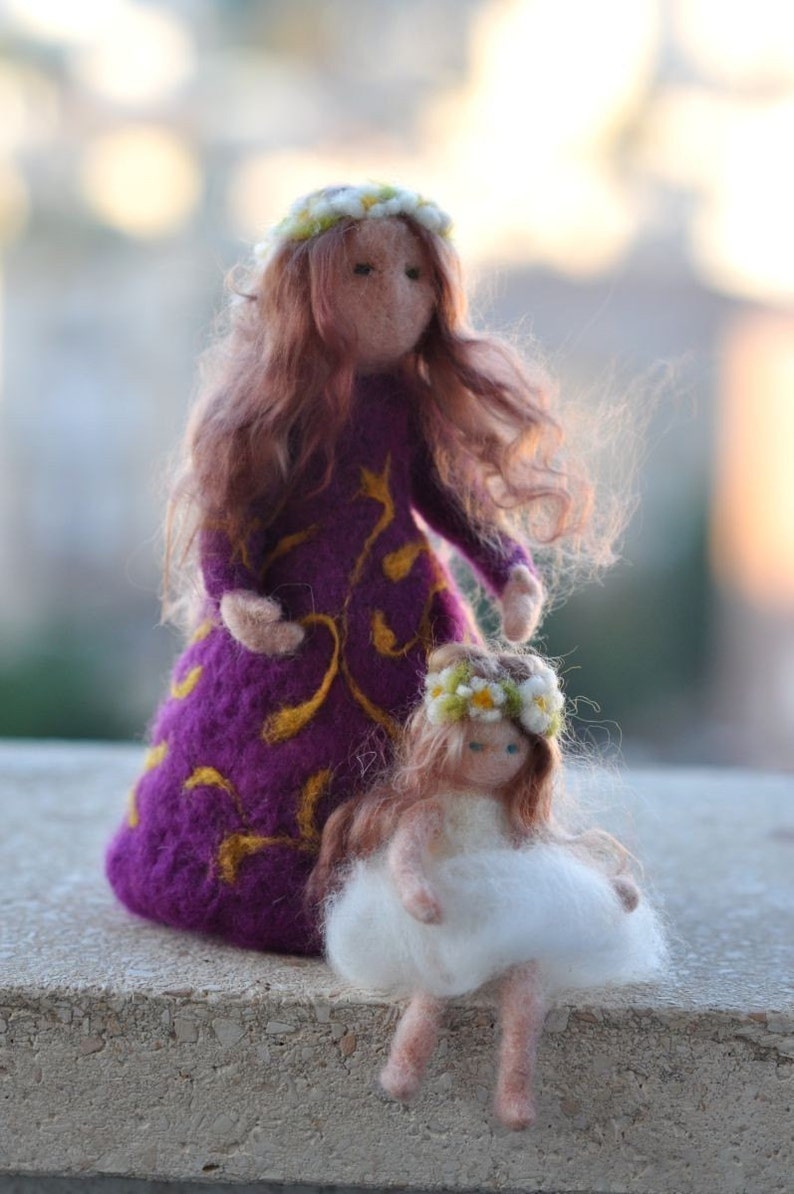 Needle Felted Waldorf Doll. Mother and Child Standing Doll. | Etsy