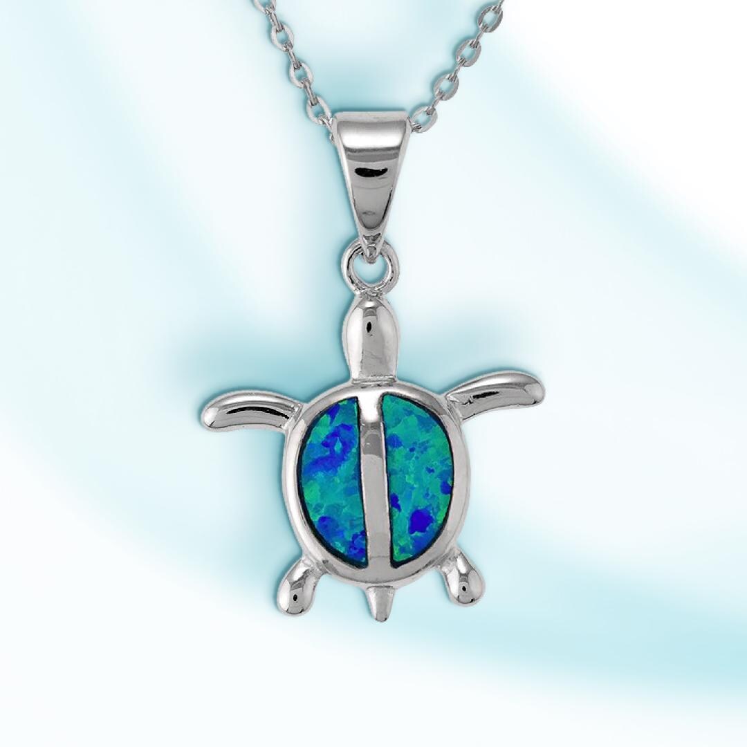 Hatchling's First Swim Blue Opal Turtle Pendant - Etsy