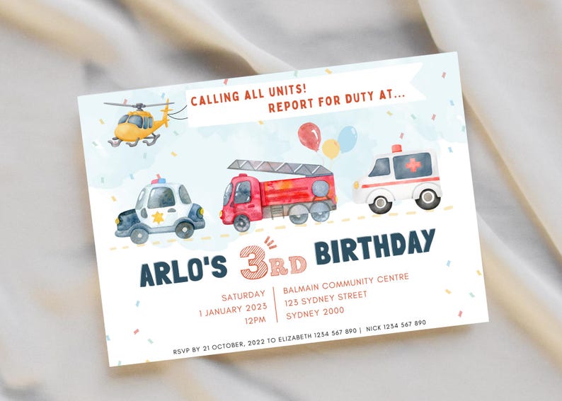 Editable Rescue Team Birthday Party Invitation Template, Rescue Team ...