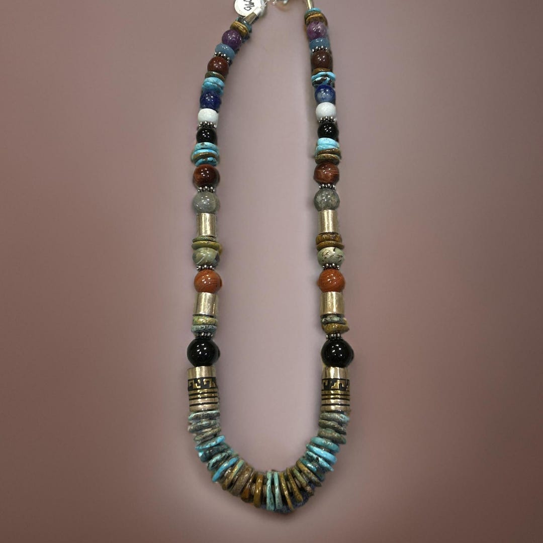 Native American Navajo Handmade Turquoise Necklace With Gold and ...