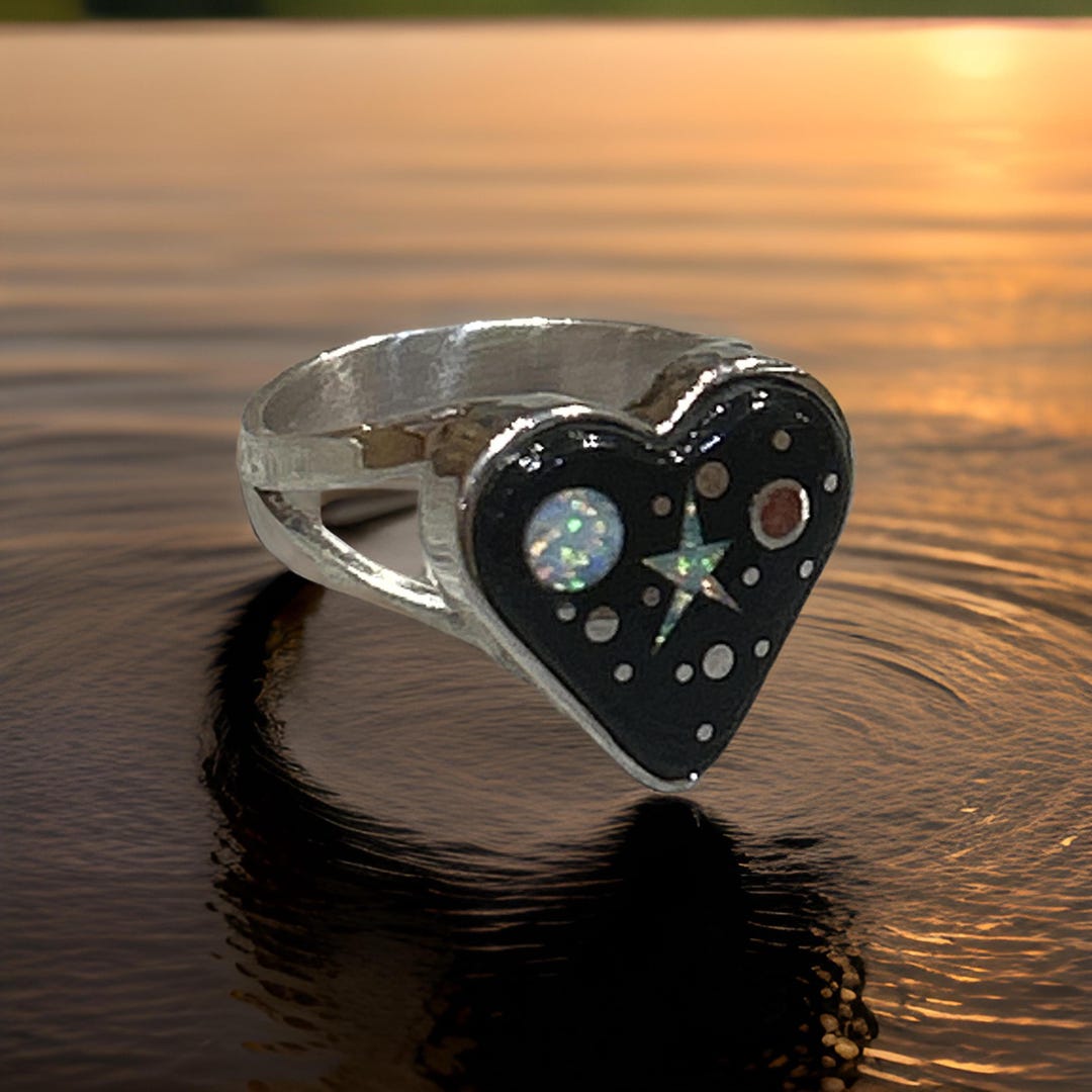 Native American Navajo Handmade Night Sky Inlay Ring Set in Sterling Silver by Matthew Jack - Etsy