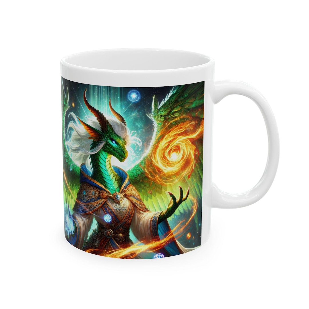 Emerald Dragonborn Angelic Scribe College of Entropy Bard Ceramic Mug ...