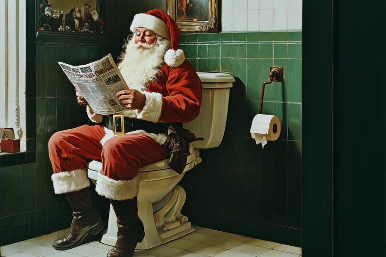Funny Santa Bathroom Digital Printable - Humorous Holiday Wall Art, Festive Christmas Decor ...