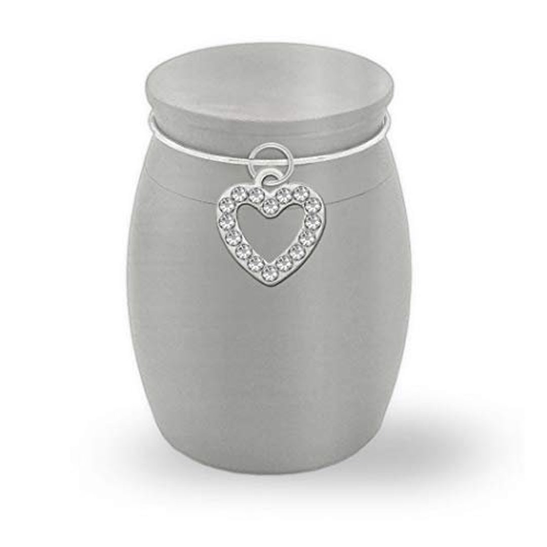 Small Memorial Cremains Holder Rhinestone Heart Container Jar Vial ...
