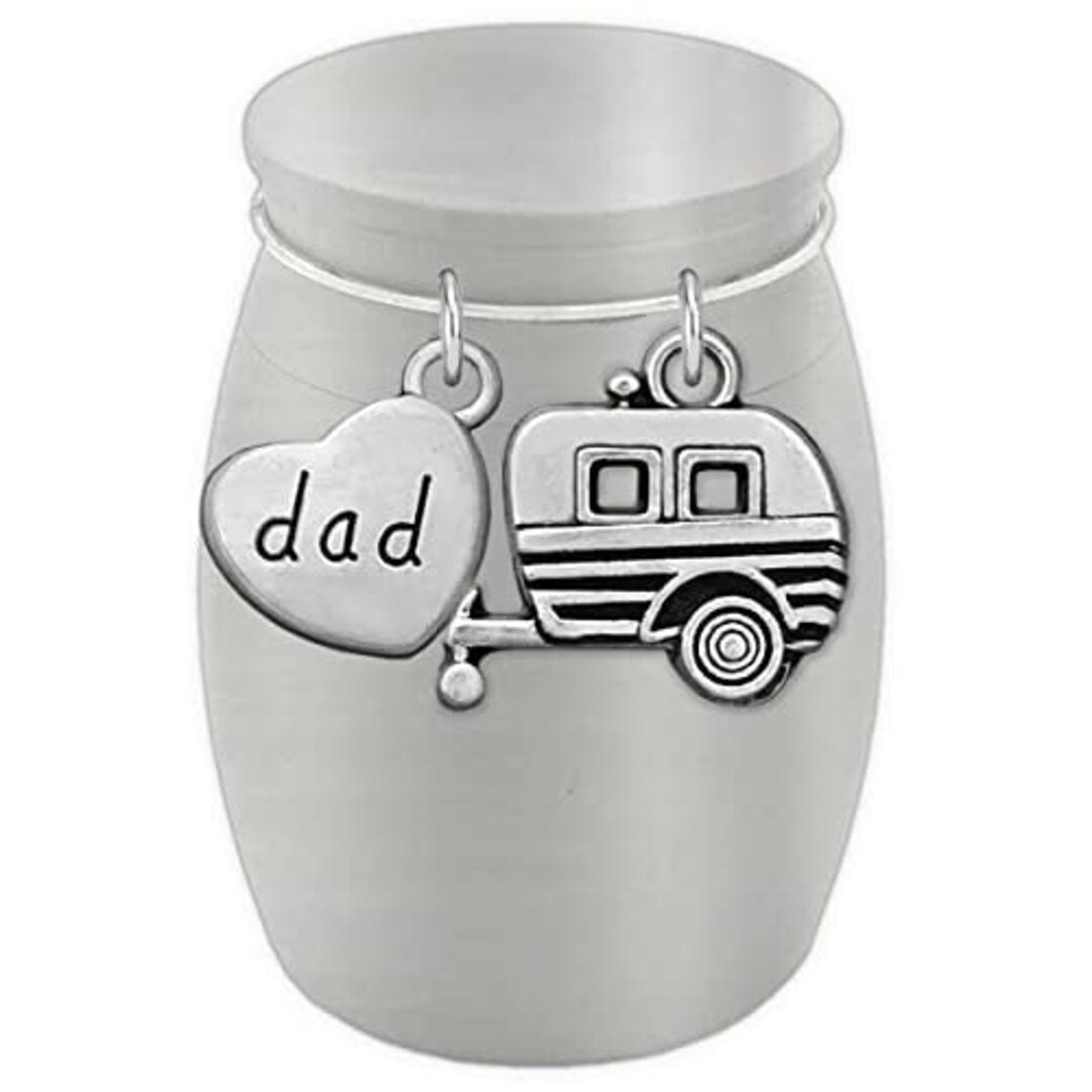 Dad Memorial Mini Urn for Ashes – Camper & Dad Heart Charm – Stainless ...