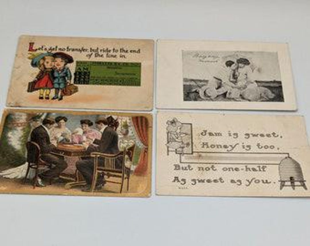4 Curated Cheeky Loving Antique Postcards - 1910s, One With Incredible ...