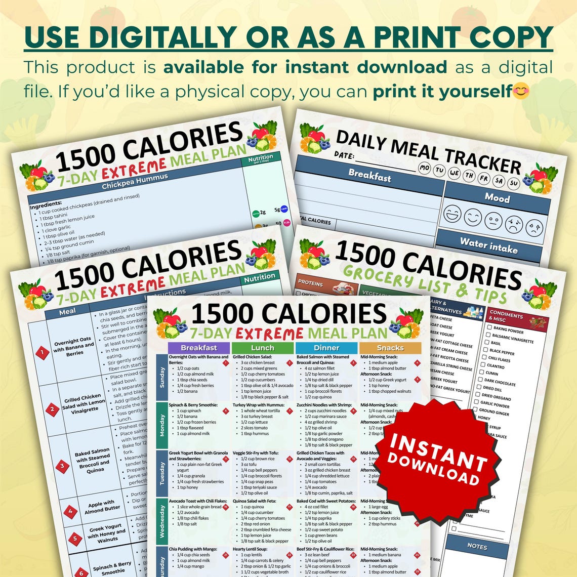 1500 Calorie Diet Plan Bundle: 4-week Meal Prep With Detailed Recipes ...
