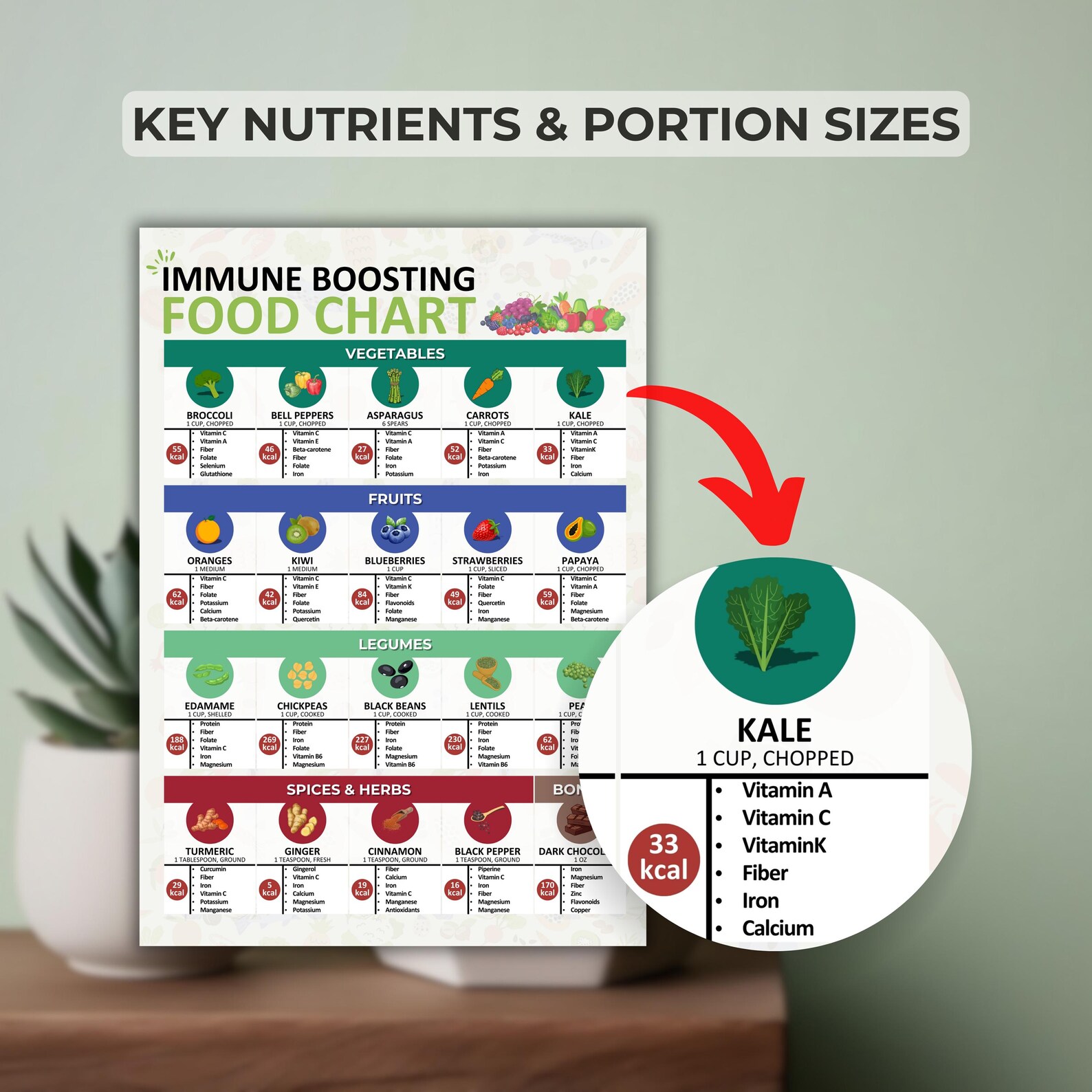Immune Boosting Food Chart, Immune Health Food Guide, Nutrient-rich ...