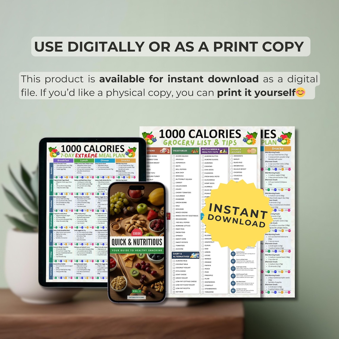 1000 Calories Extreme Meal Plan, Low Calorie Meal Plan and Grocery List ...