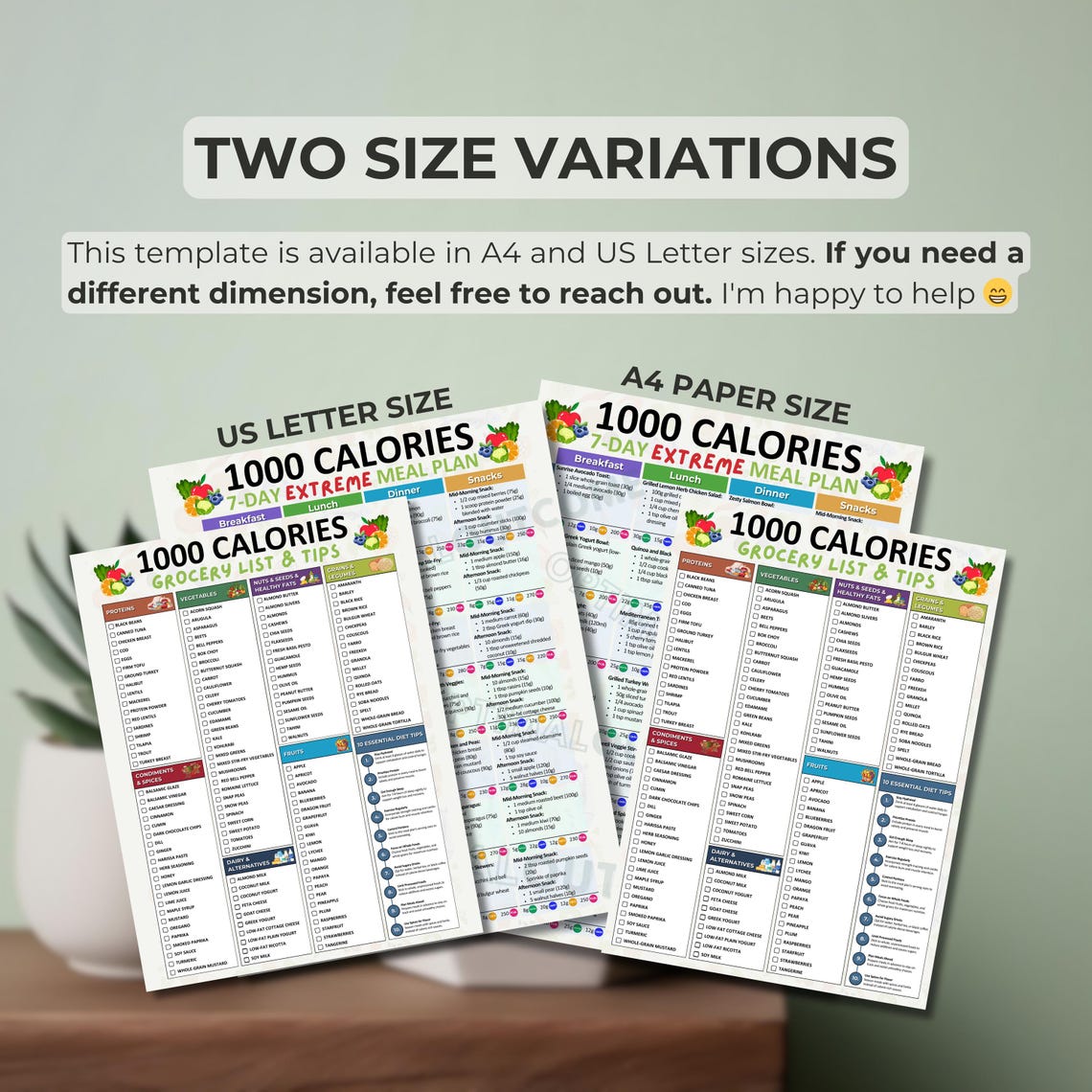 1000 Calories Extreme Meal Plan, Low Calorie Meal Plan and Grocery List ...