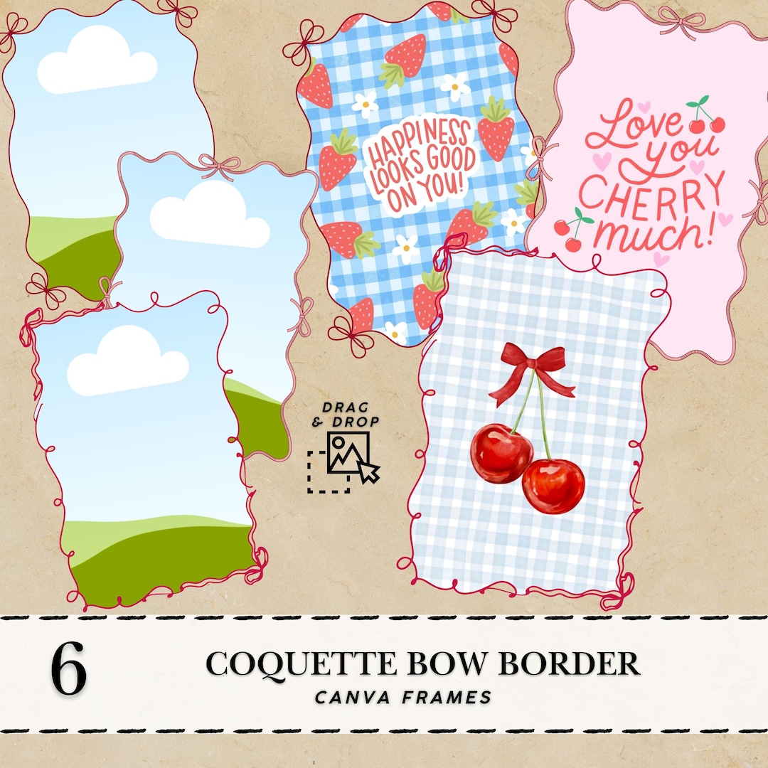 Whimsical Border Coquette Bow Canva Frame Template Editable Coquette ...