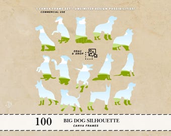 Editable Canva Frame Dog Canva Frame Bundle Silhouette Dogs Instant ...