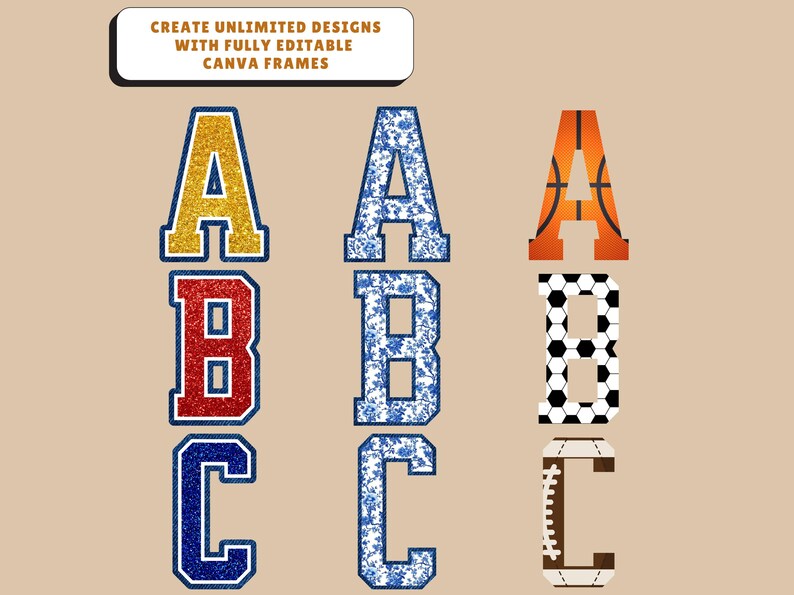 Font Frame Letters Varsity Alphabet Svg Font Canva Template Varsity ...