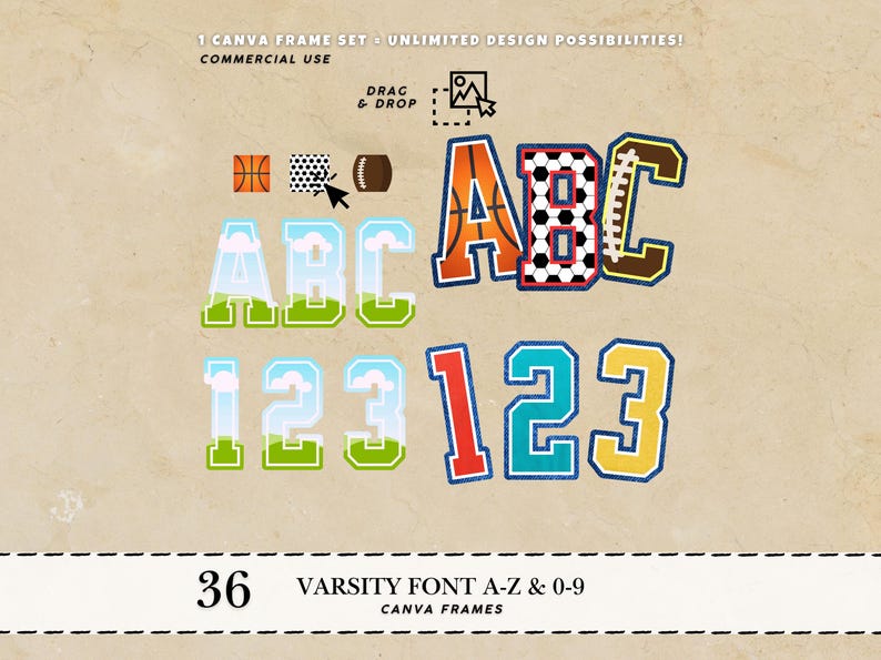 Font Frame Letters Varsity Alphabet Svg Font Canva Template Varsity ...