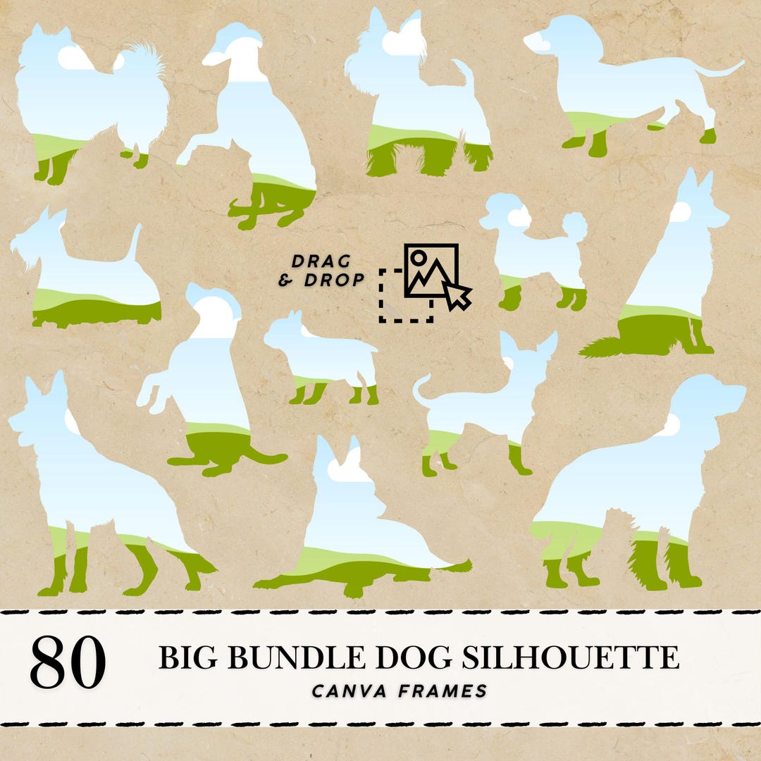 Dogs Silhouette Canva Frames Template Dog Frames Canva Frame Bundle ...