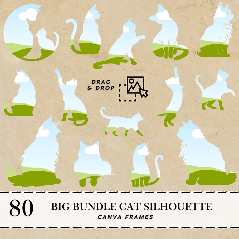 Cats Canva Frames Cat Silhouette Canva Frames Bundle Cats Bundle ...
