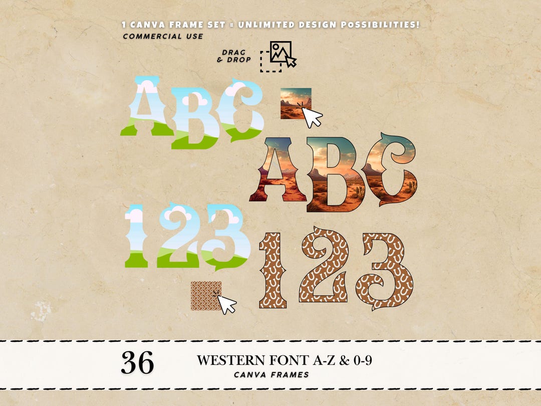 Cowgirl Western Font Letter Canva Frames Vintage Style Frames Wild West ...