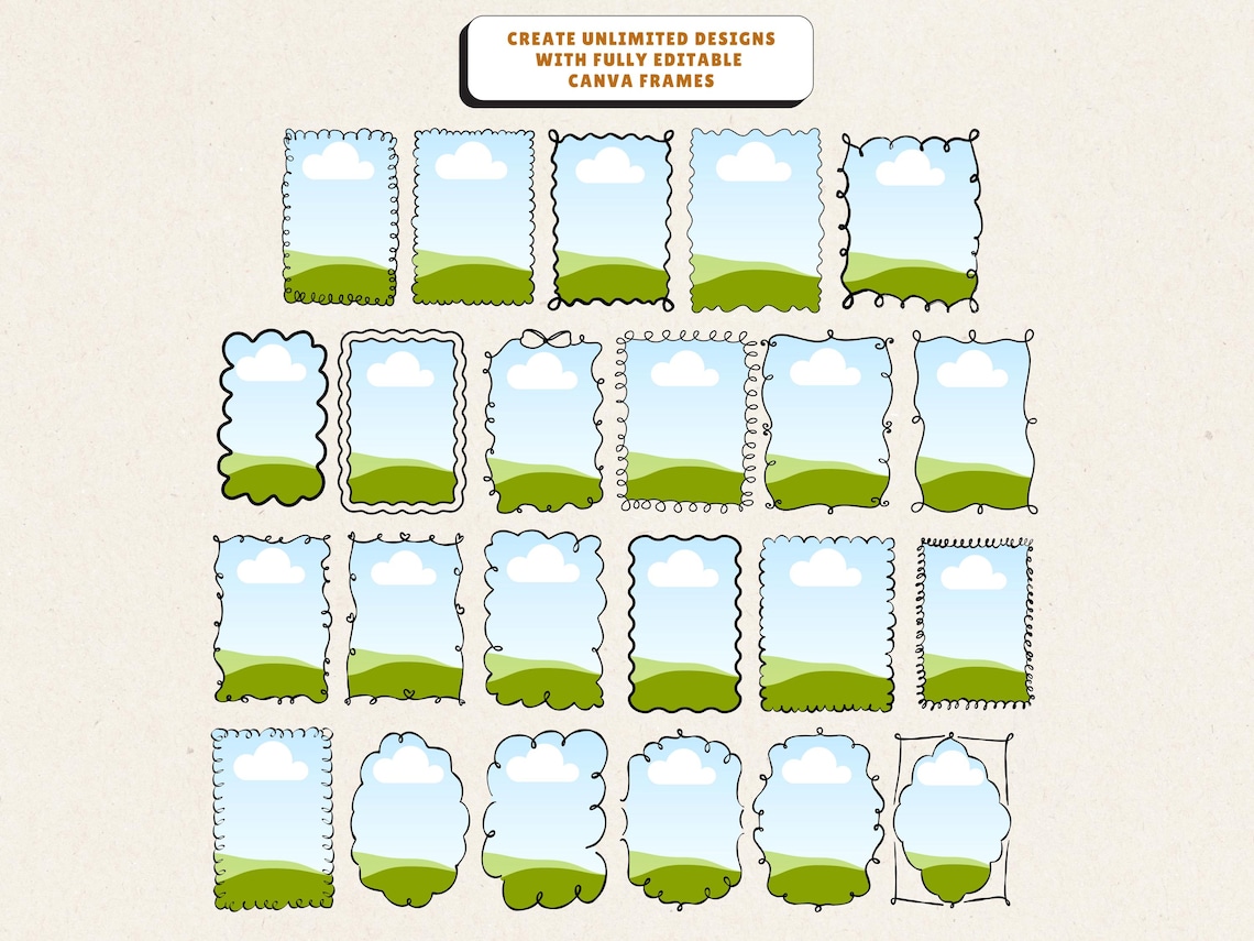 Wavy Border Frames Canva Frame Border Hand Drawn Borders Editable ...