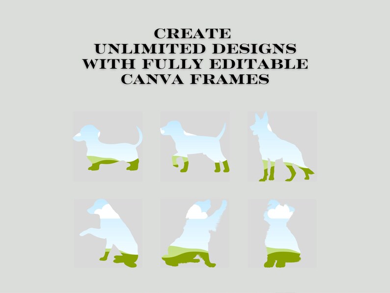 Dogs Silhouette Canva Frames Template Dog Frames Canva Frame Bundle ...