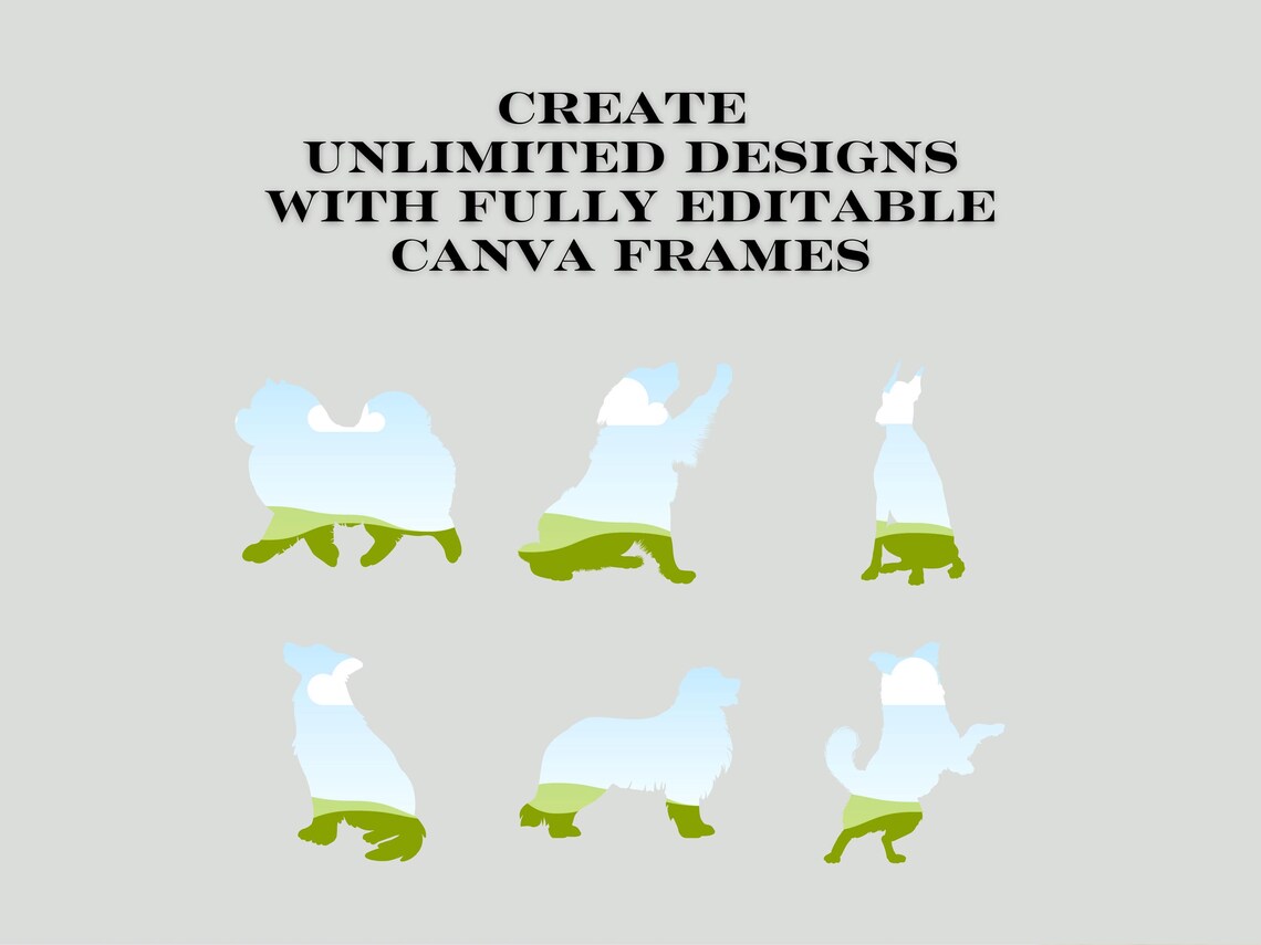 Editable Canva Frame Dog Canva Frame Bundle Silhouette Dogs Instant ...