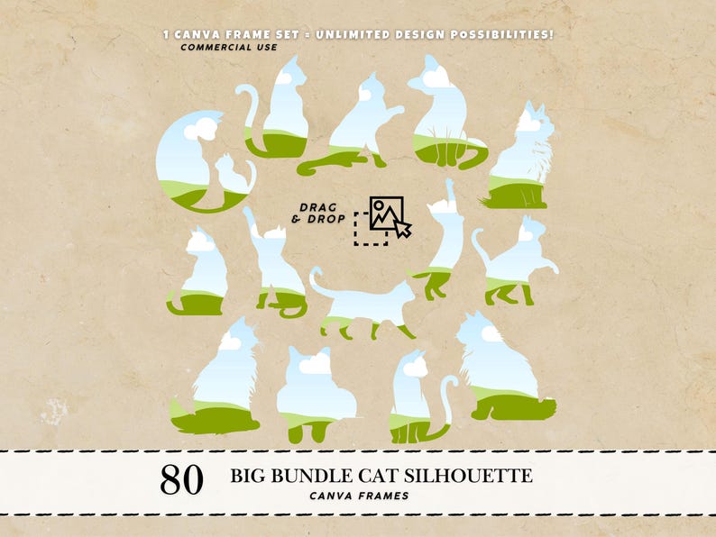 Cats Canva Frames Cat Silhouette Canva Frames Bundle Cats Bundle ...