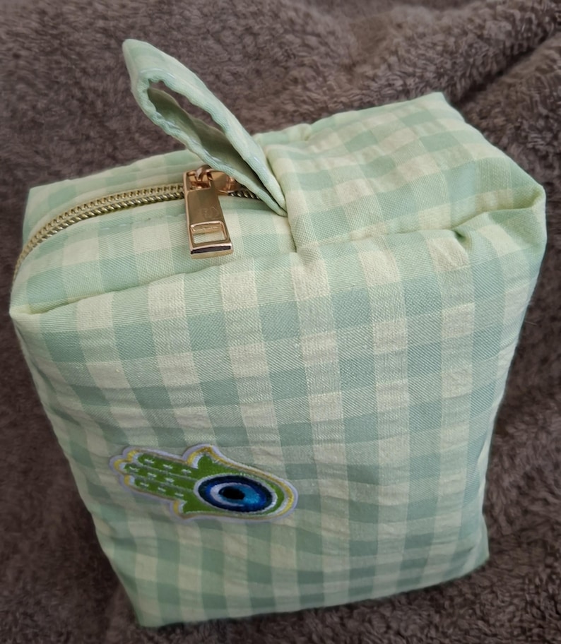 Quilted Pouch in Green and Pale Yellow Checks. - Etsy