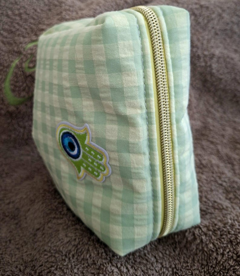 Quilted Pouch in Green and Pale Yellow Checks. - Etsy