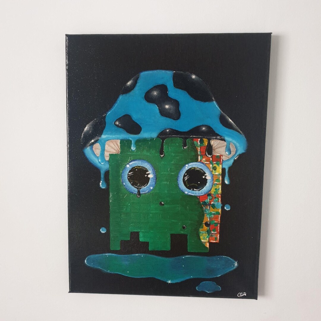 Oil Painting of Pixelated Pac-man Ghost (funky) - Etsy