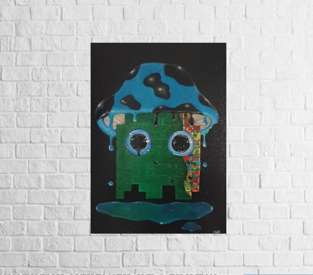 Oil Painting of Pixelated Pac-man Ghost funky - Etsy