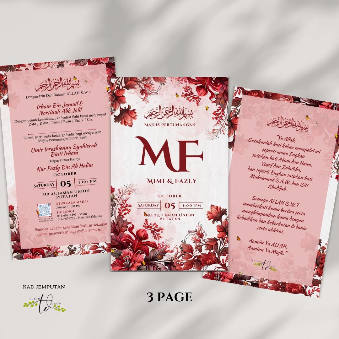 Kad Kahwin Digital Video Red Floral, Malay Wedding, Invitation Wedding ...