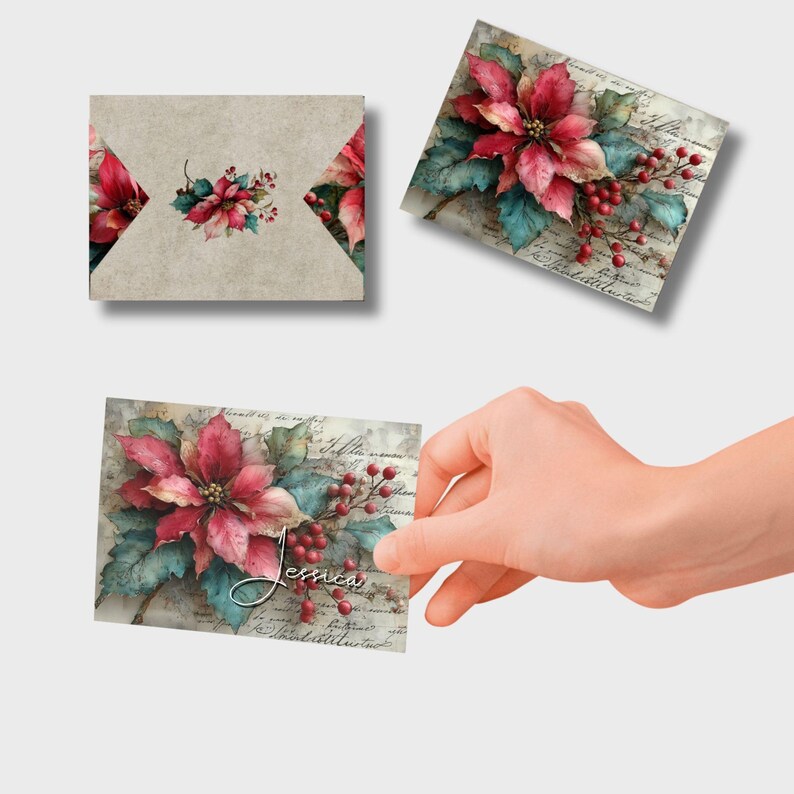 Watercolor Christmas Envelopes | Holly & Poinsettia Designs | 8 PNG ...