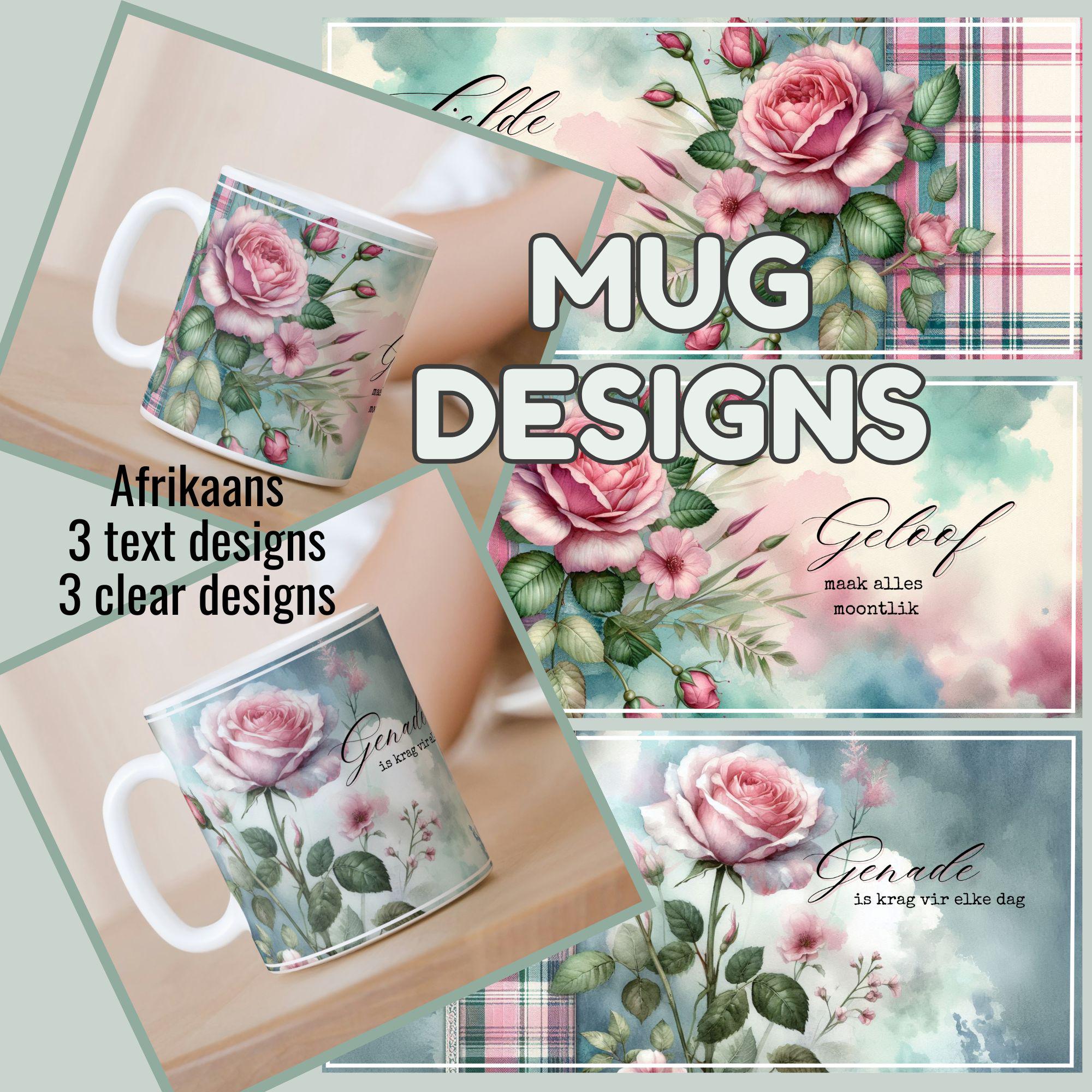 Mug Wraps 11 Oz, Sublimation, Afrikaans Inspirasie Woorde, Pink Rose ...