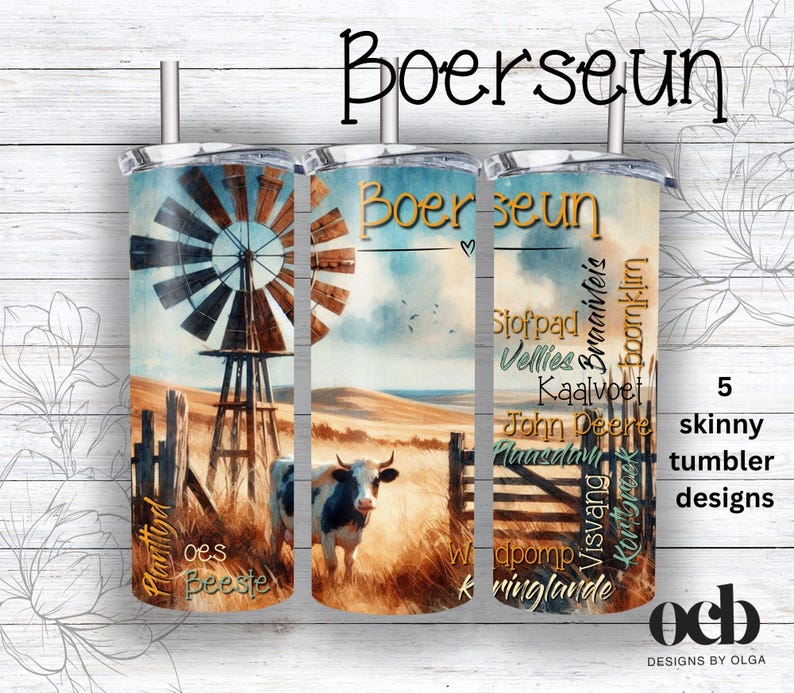Boerseun 20oz Skinny Tumbler Wraps | 5 PNG Digital Designs | Watercolor ...