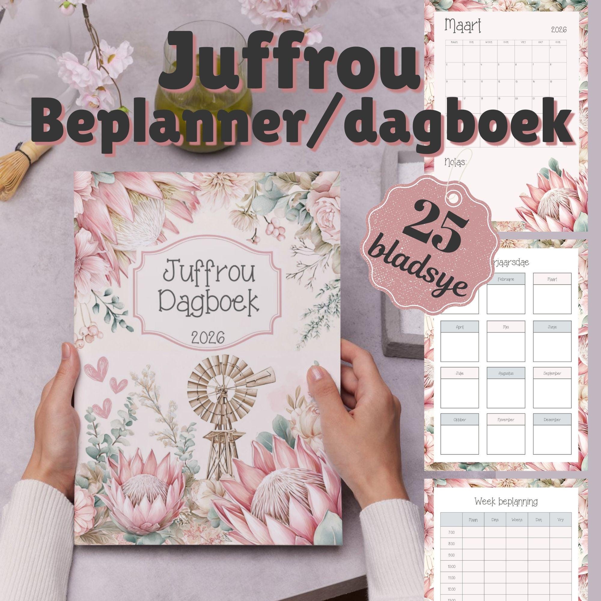 Afrikaanse Juffrou Dagboek – Png (25 Bladsye) Windpomp En Protea Tema ...