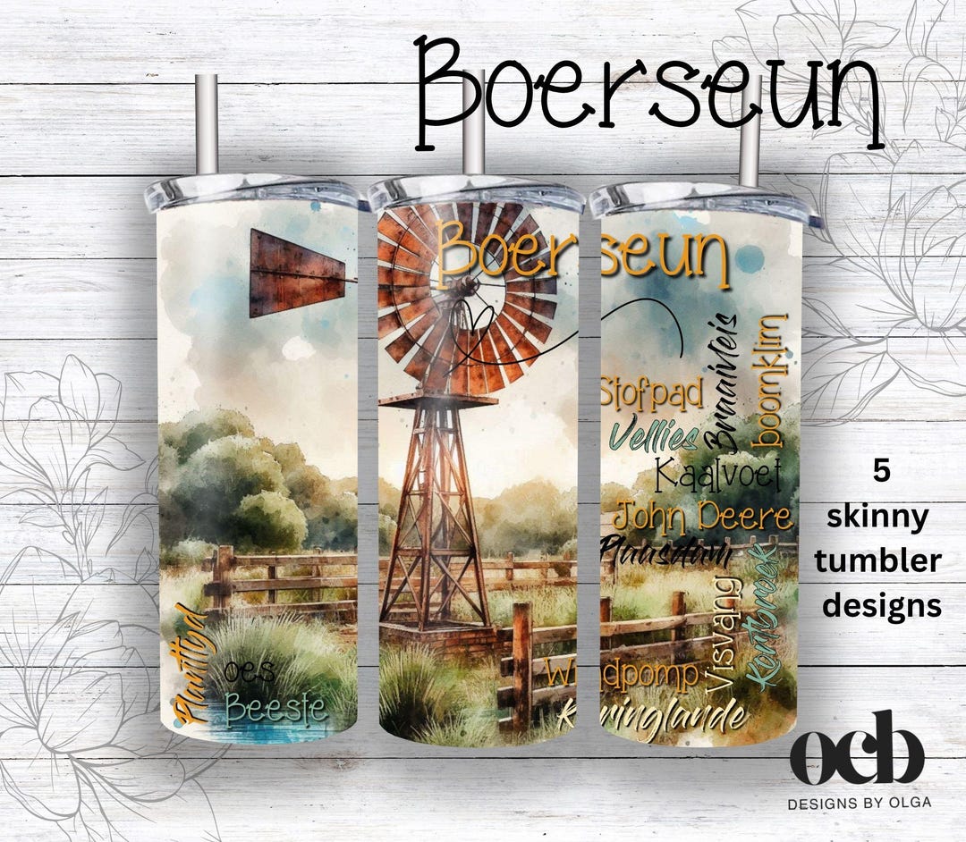 Boerseun 20oz Skinny Tumbler Wraps | 5 PNG Digital Designs | Watercolor ...
