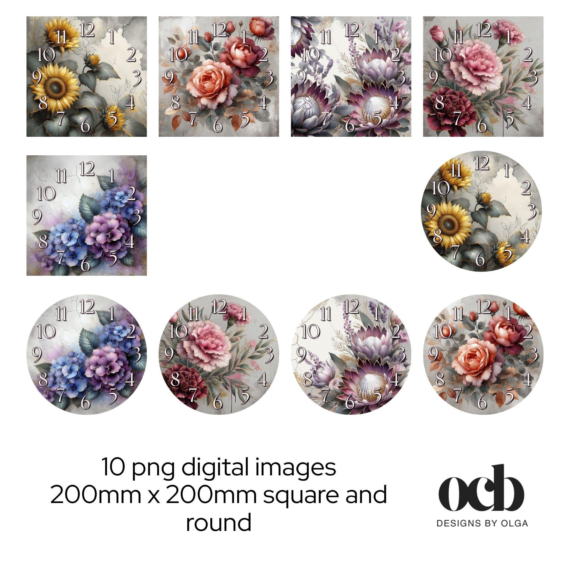 Clock Face Floral Designs, 5 Png Round Clock Designs, 5 Png Square ...