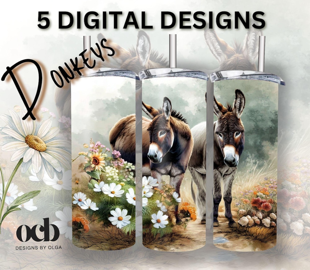 Cute Donkeys Watercolor Tumbler Wrap Bundle | 20oz Skinny Tumbler PNG ...