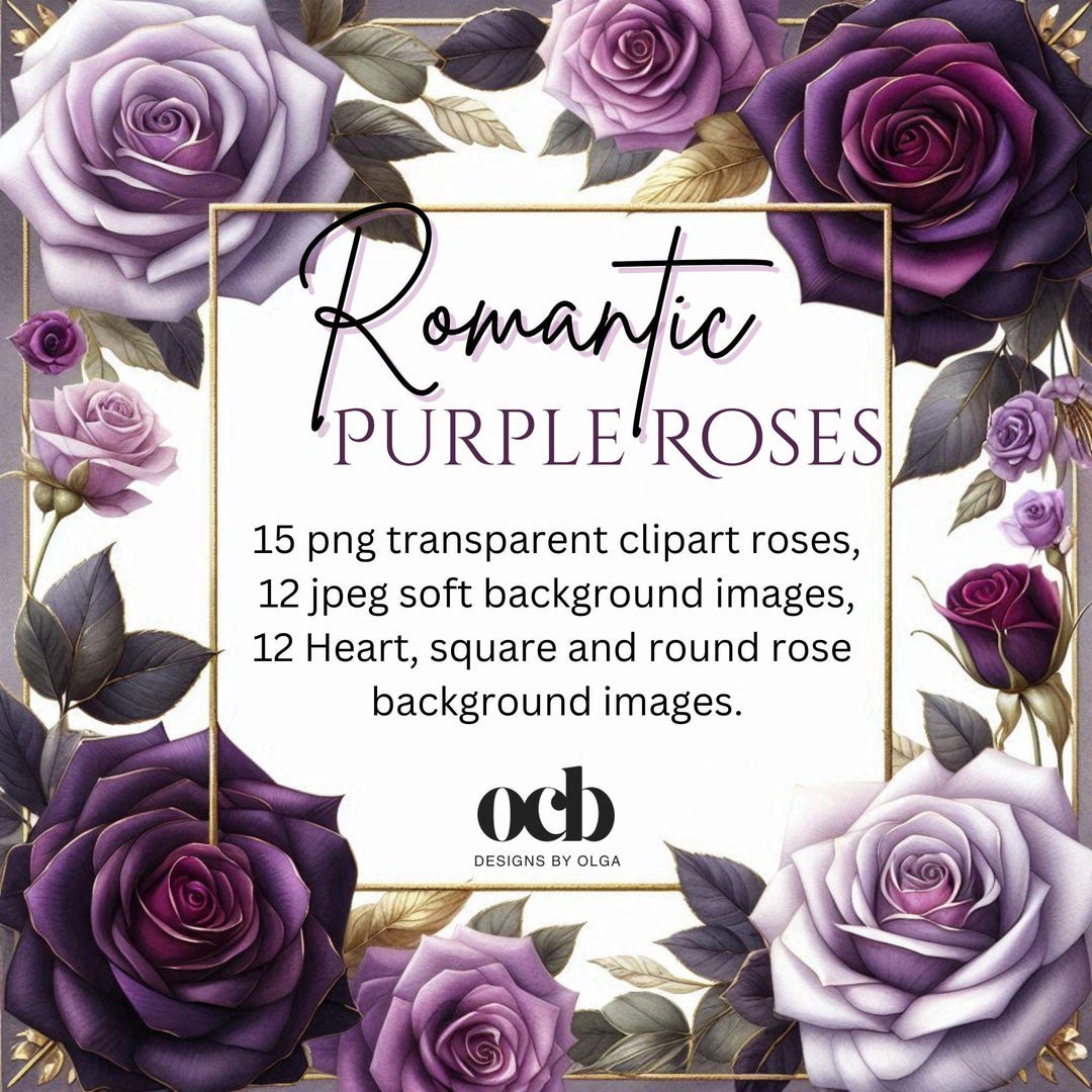 Romantic Purple Rose Clipart, Watercolor Romantic Rose, Background ...
